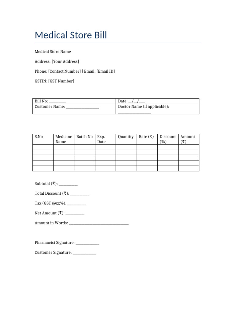 Medical Store Bill Format | PDF