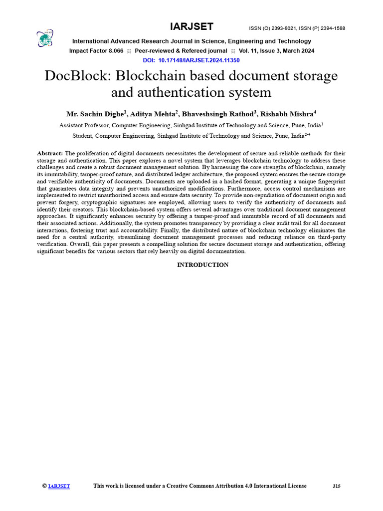 DocBlock Blockchain Based Document Storage and Aut | PDF | Security | Computer Security