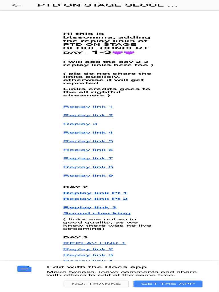 PTD On Stage Seoul Concert Day - 1 Replay Links | PDF