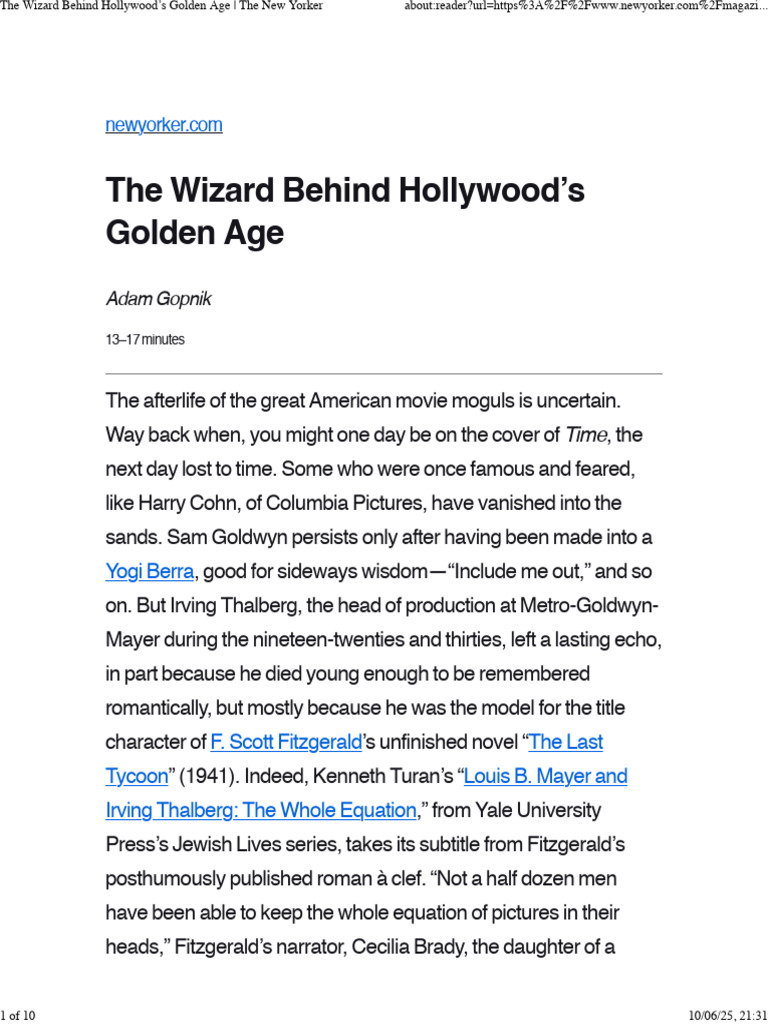 The Wizard Behind Hollywood's Golden Age - The New Yorker | PDF
