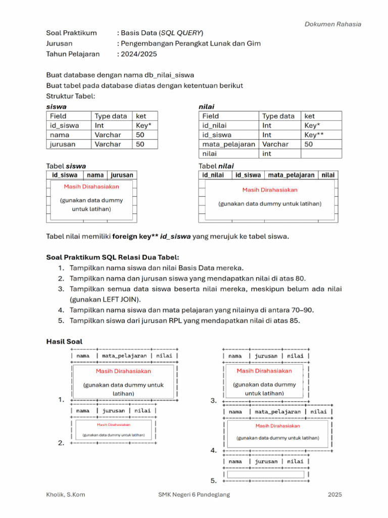 Soal Uas Praktikum Query 2025 | PDF