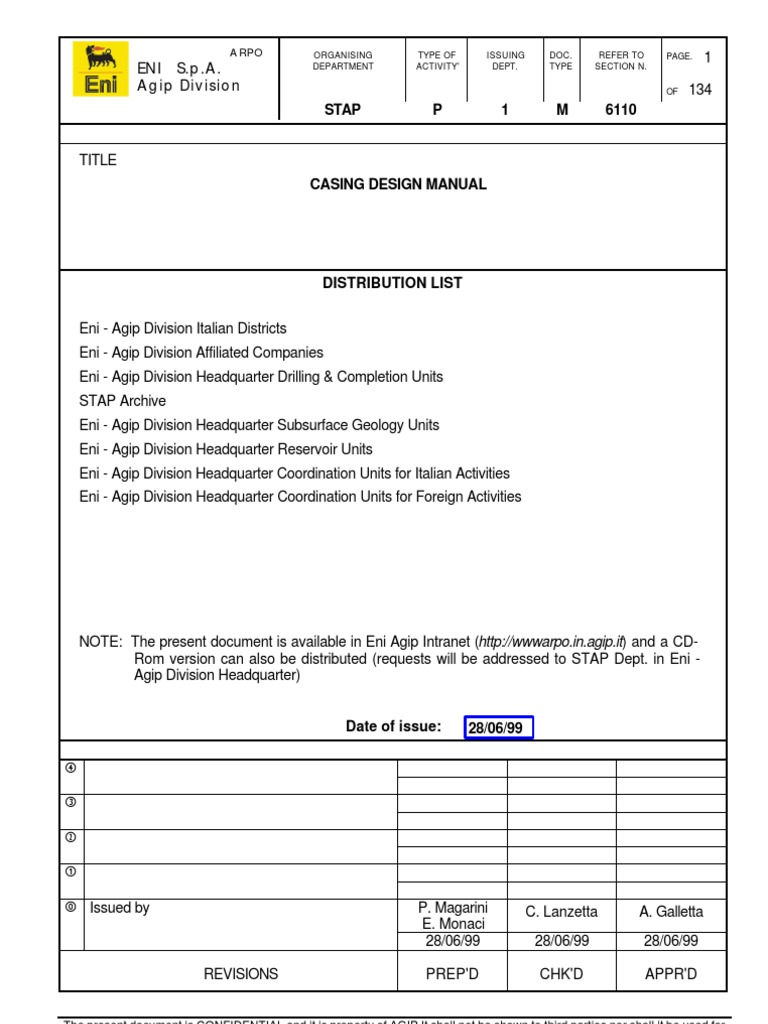 ENI - Casing Design Manual | PDF | Deformation (Engineering) | Casing ...