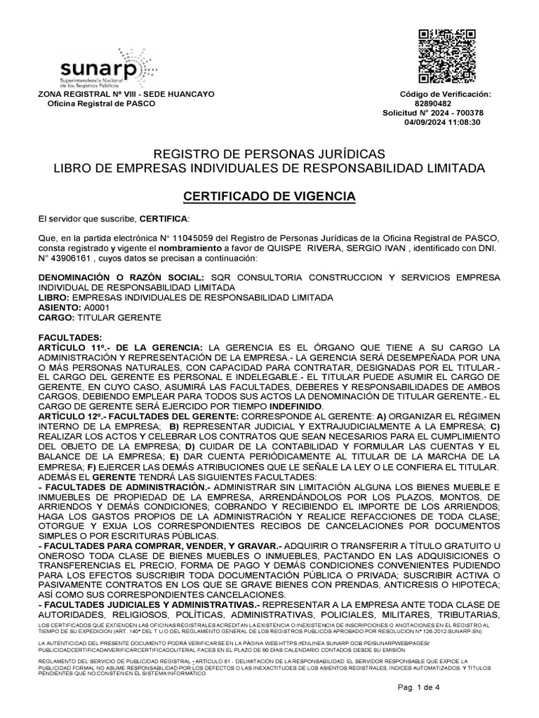 Vigencia Poder SQR Eirl-1 | PDF | Pagaré | Ley procesal