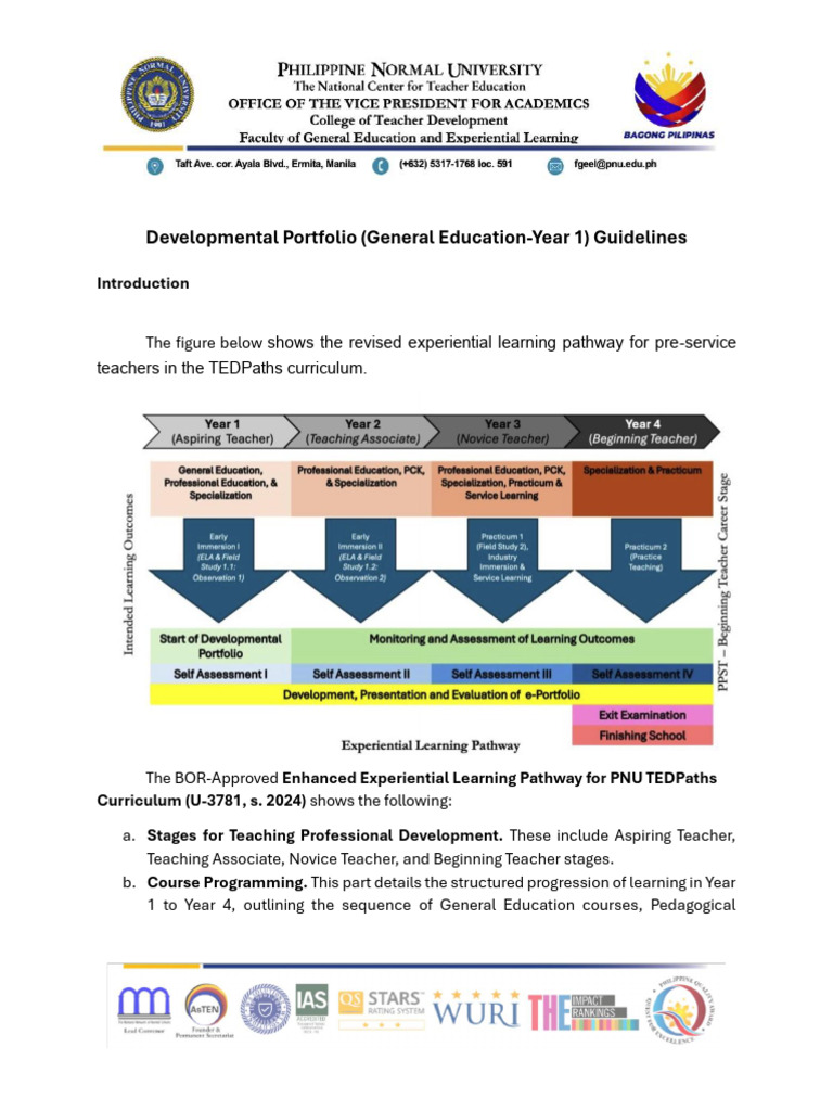 Guidlines in The Developmental Portfolio General Education Year 1 1 | PDF | Learning | Teachers