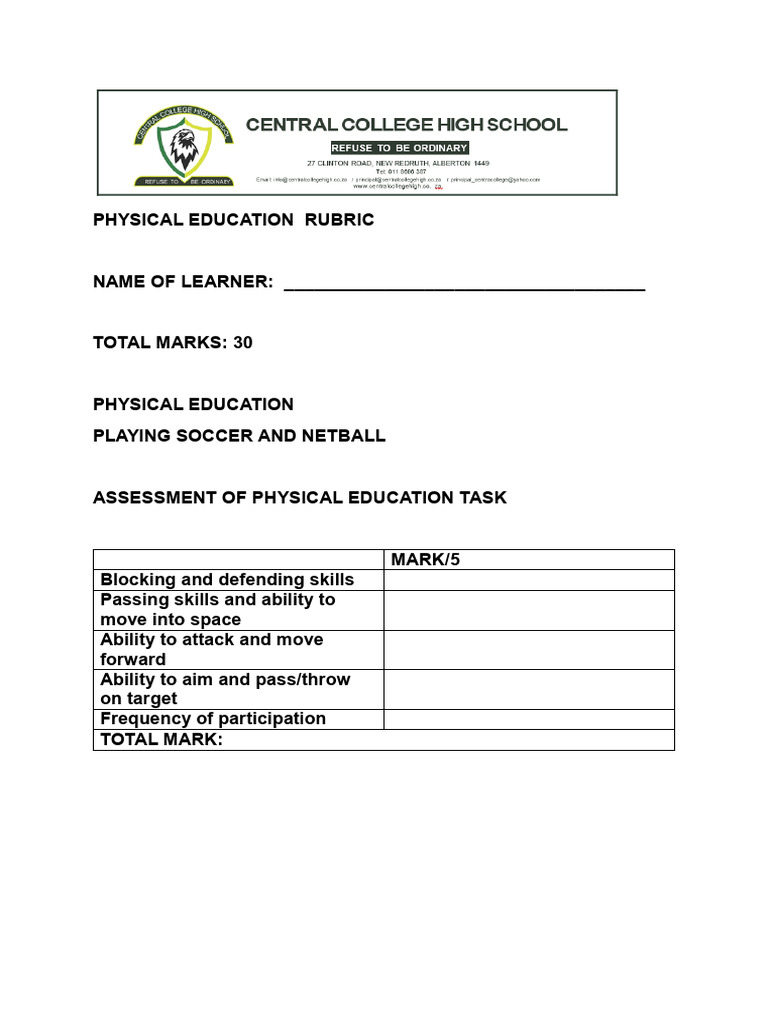 Grade 5 Pe Rubric - 115203 - 125402 | PDF