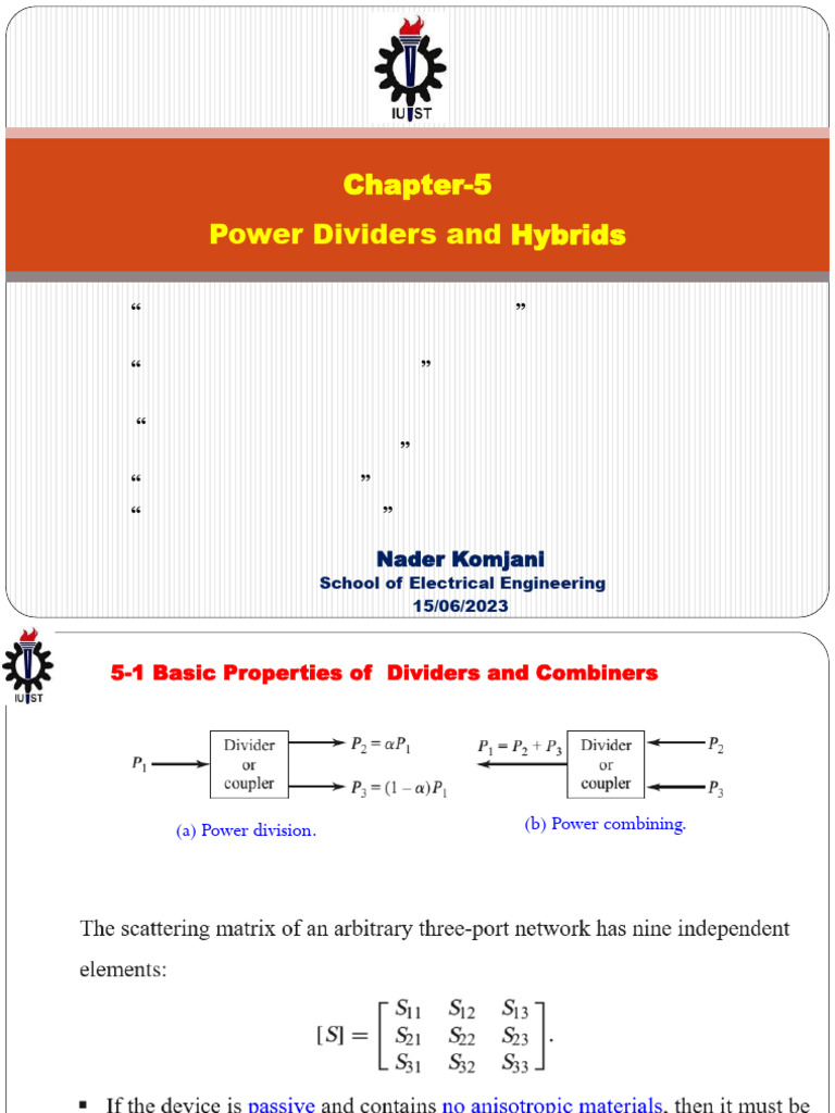 Power Dividers and Hybrids Overview | PDF | Electrical Engineering | Waves