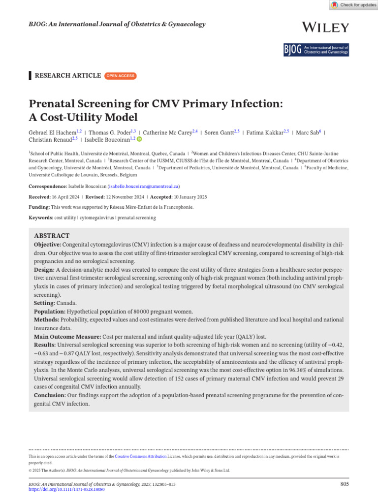 BJOG - 2025 - El Hachem - Prenatal Screening For CMV Primary Infection ...