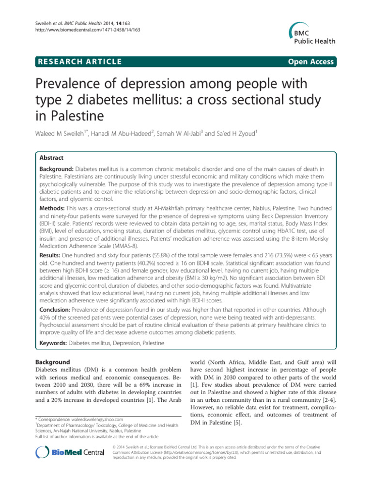Prevalence of Depression Among People With Type 2 Diabetes Mellitus: A ...
