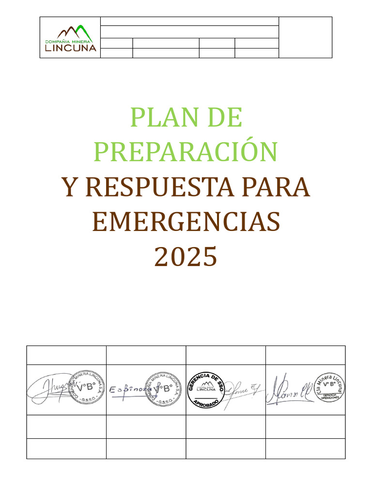 Sso-Pla-002 Plan Preparación y Respuestas A Emergencias - 2025 | PDF ...