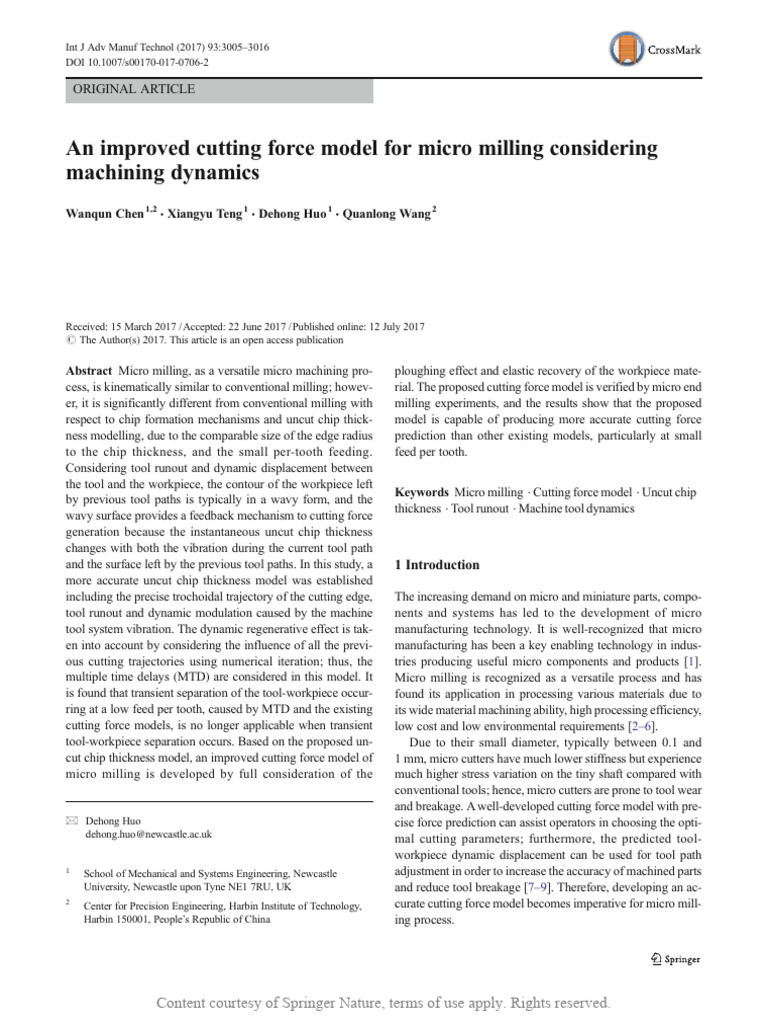 An Improved Cutting Force Model For Micro Milling | PDF | Machining | Force
