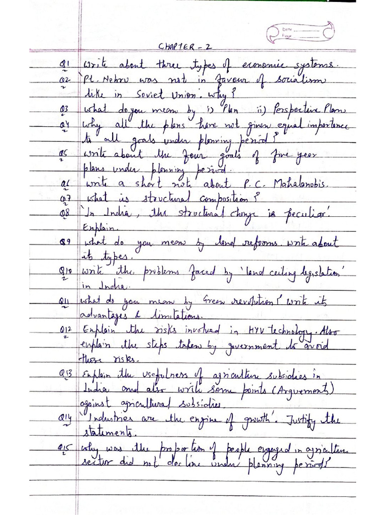 Question CH 2 Indian Eco | PDF