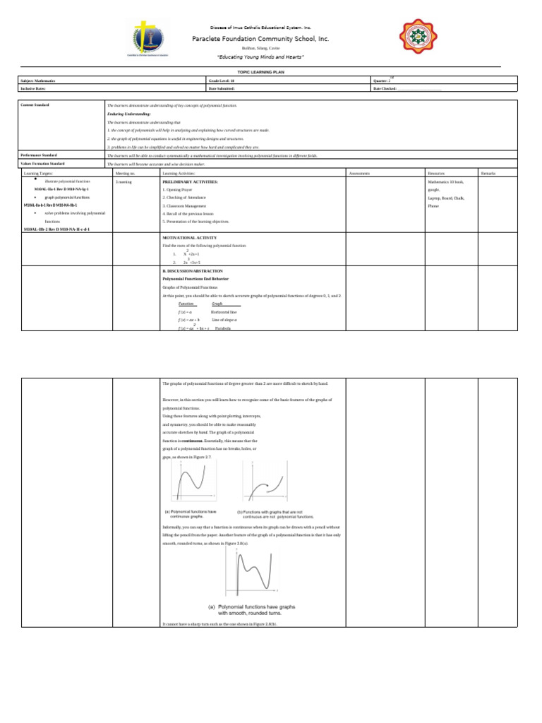 Callos-Lesson Plan in Math 10 Second Quarter Week 2 | PDF | Zero Of A ...