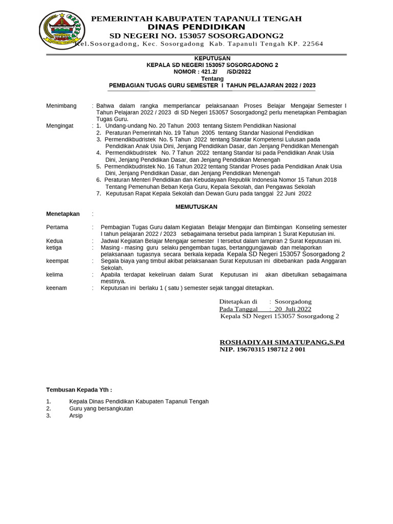 SK Pembagian Tugas Dahrul | PDF