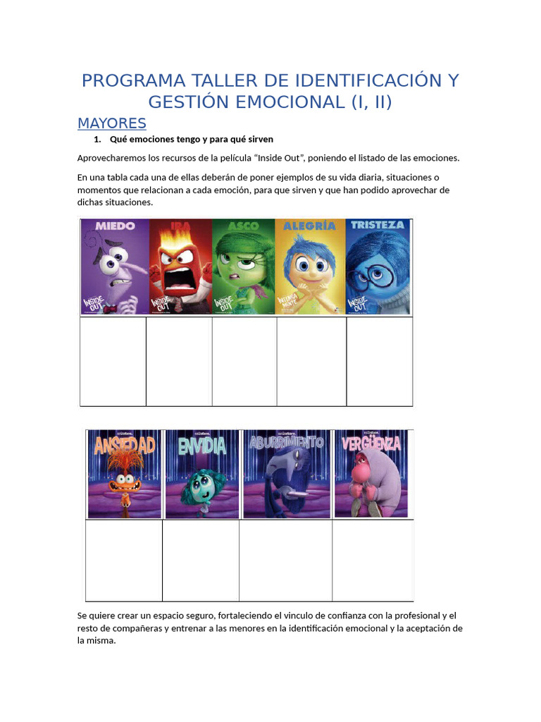 Programa Taller de Identificación y Gestión Emocional (i) | PDF | Las ...