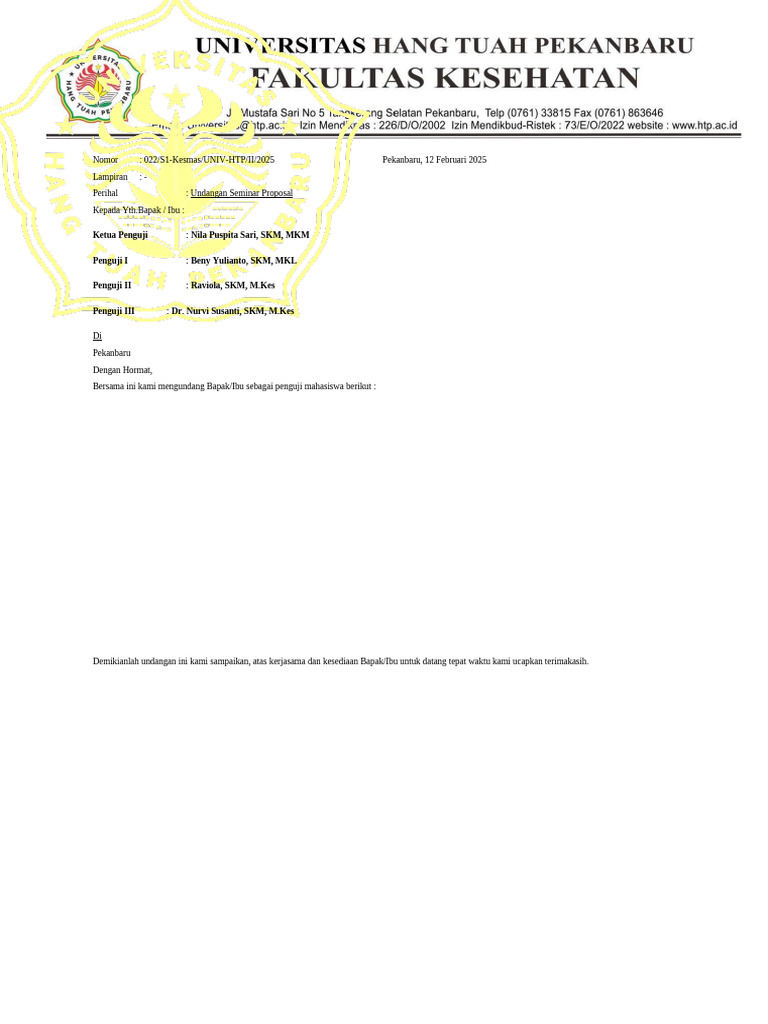 Contoh Format Undangan Seminar Proposal | PDF