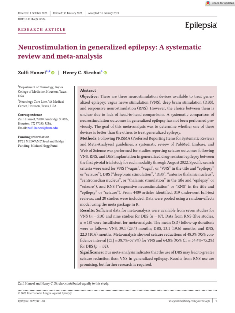 Zulfi Haneef Neurostimulation in Generalized Epilepsy | PDF | Epilepsy | Deep Brain Stimulation