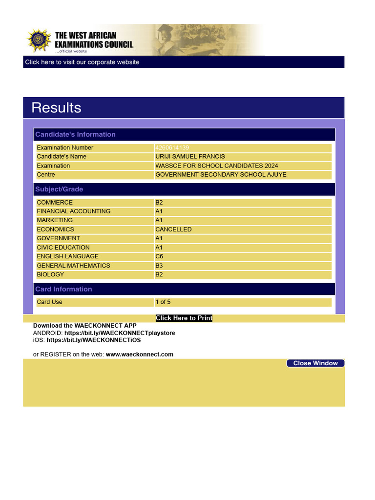 Waecdirect Online - Results 5 | PDF