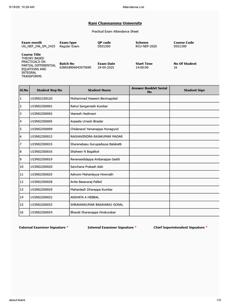 Attendance List Fourth Sem 2024-25 | PDF