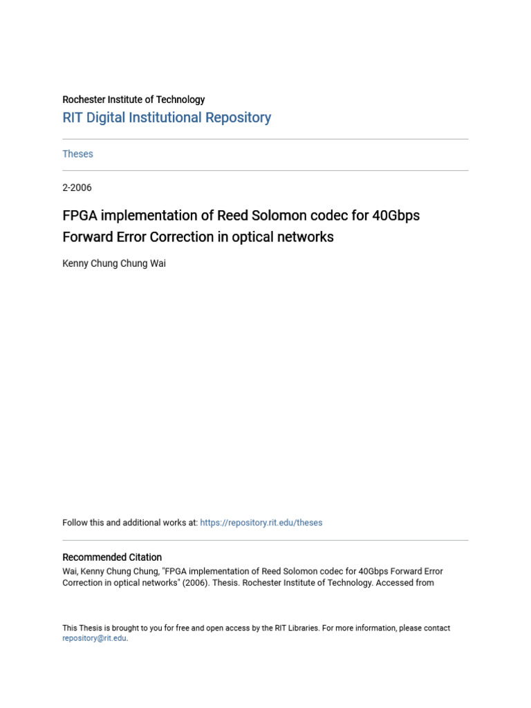 FPGA Implementation of Reed Solomon Codec for 40Gbps Forward Erro | PDF | Field Programmable ...