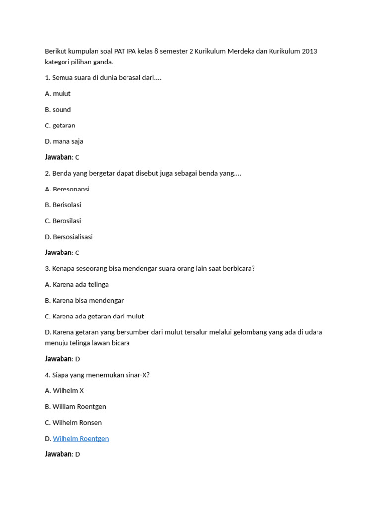 Berikut Kumpulan Soal PAT IPA Kelas 8 Semester 2 Kurikulum Merdeka Dan Kurikulum 2013 Kategori ...
