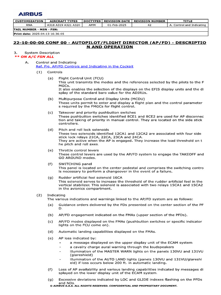 ATA 22 AP FD Description Operation | PDF