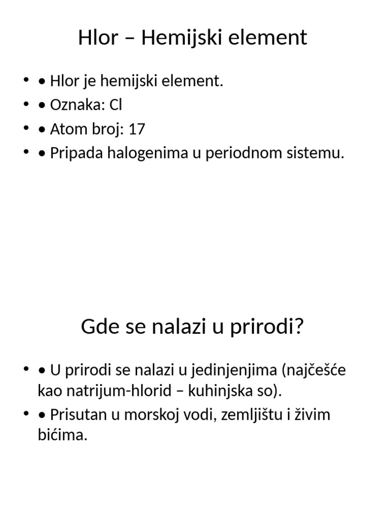 Hlor Prezentacija 7 Razred | PDF