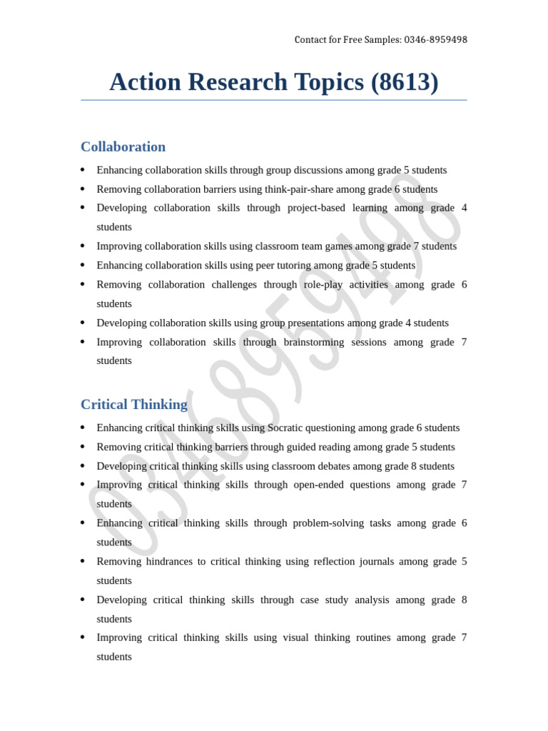Action Research Topics for Student Skills | PDF | Critical Thinking | Skill