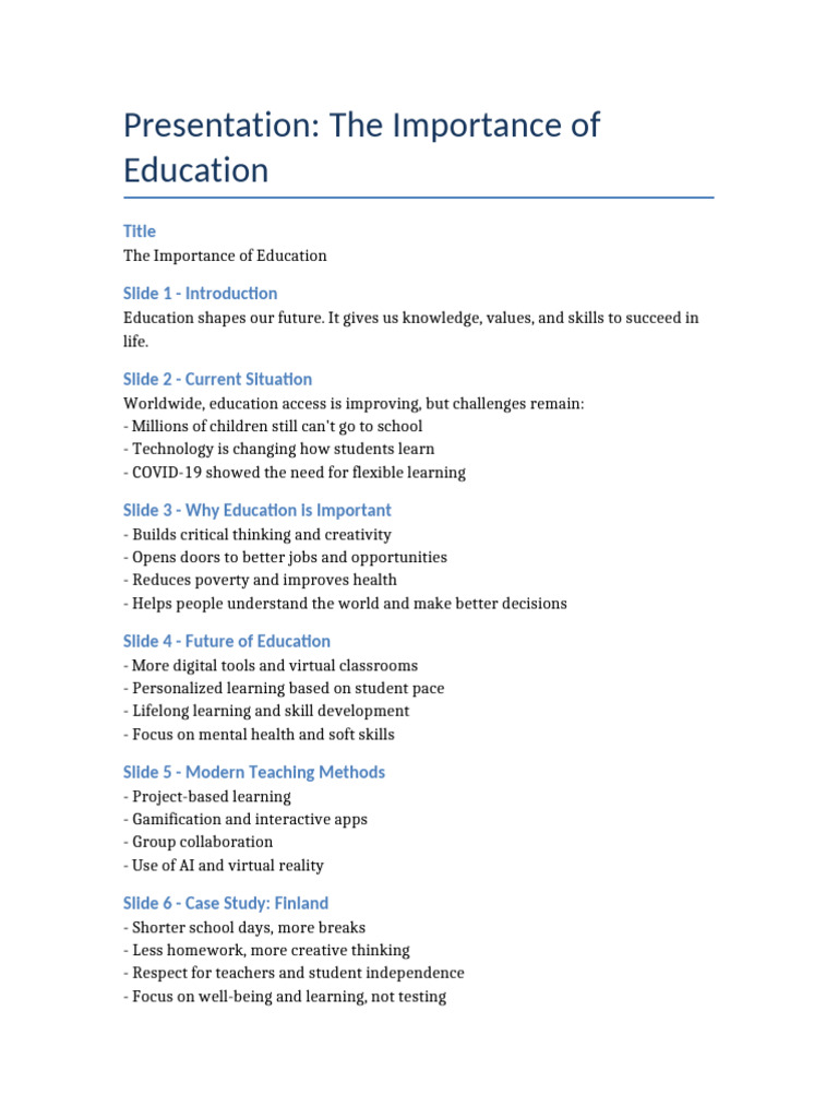 Importance of Education Presentation | PDF
