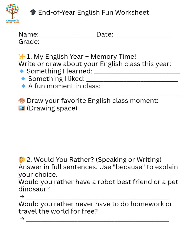 End of Year Worksheet Grade 5 | PDF