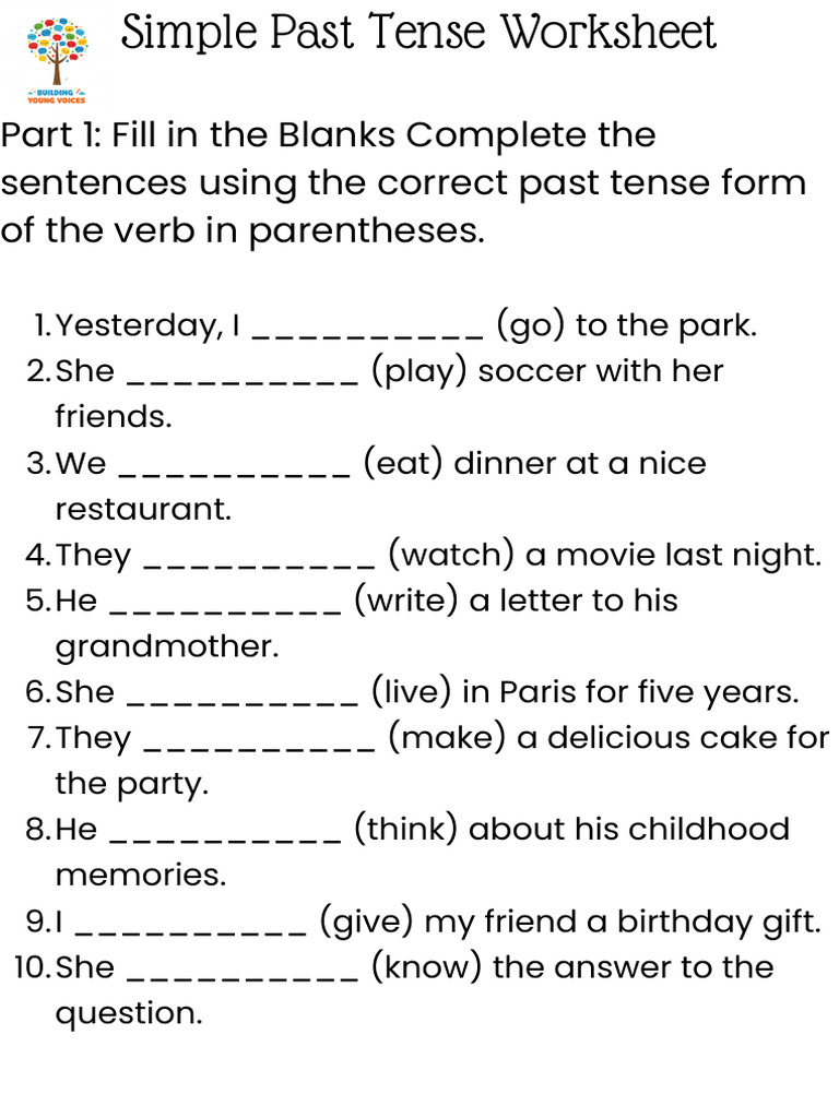 Simple Past Tense Worksheet Part 1 | PDF