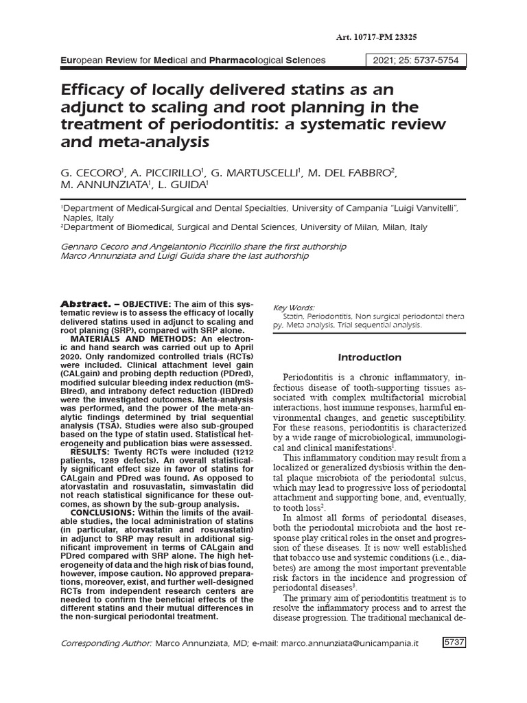 Eur Rev Med Pharm Sci 2021 Annunziata Statins Review | PDF | Randomized ...