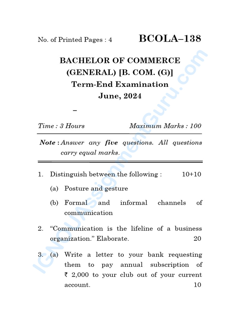 June - 2024 BCOLA-138 | PDF | Communication