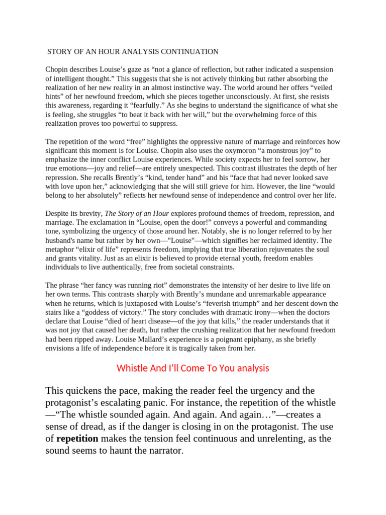 Story of An Hour Analysis Continuation | PDF