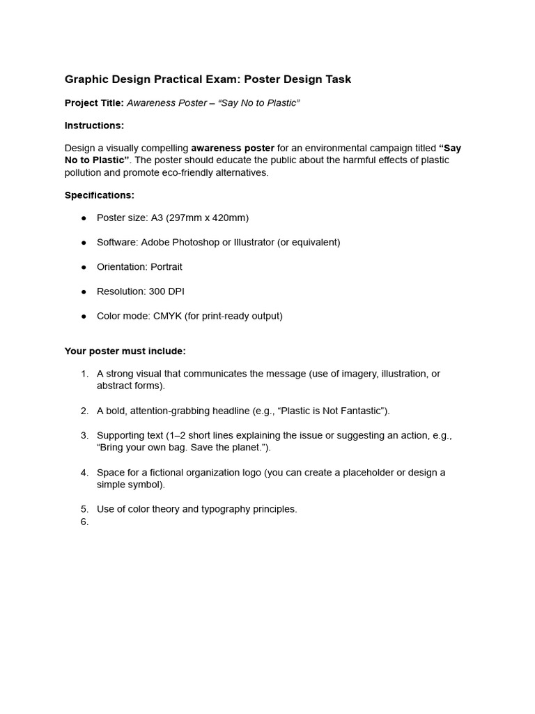 Graphic Design Practical Exam - Poster Design Task | PDF