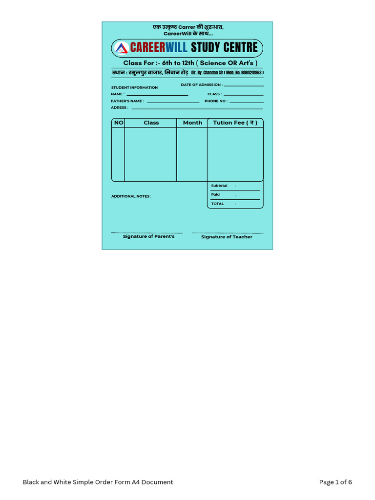 Black and White Simple Order Form A4 Document - 20250608 - 100333 ...