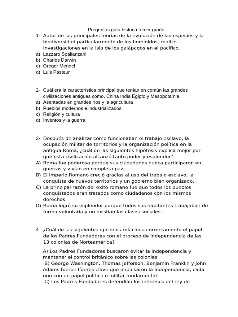 Preguntas de historia para tercer grado | PDF | revolución Francesa ...