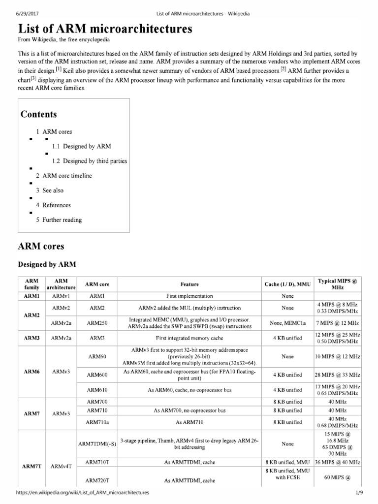 List of ARM Microarchitectures | PDF