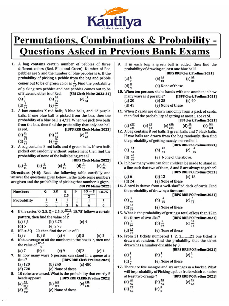 Permutation, Combination & Probability Bank - PYQ's | PDF