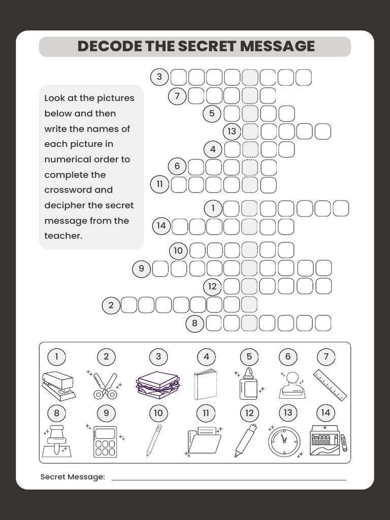 Black and White Back To School Puzzle Activity Worksheet | PDF
