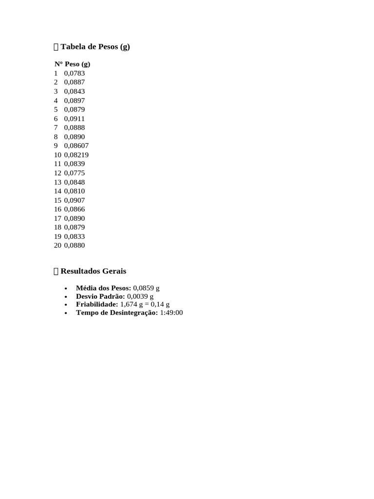 ? Tabela de Pesos | PDF