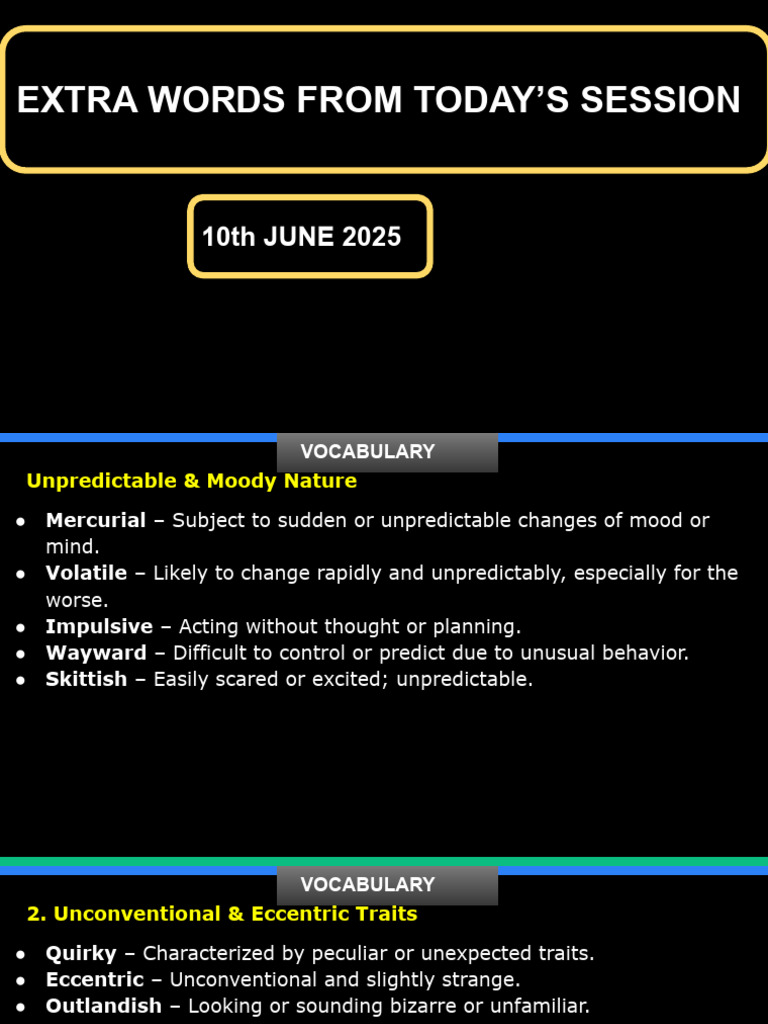 Extra Words From Today's Session 10th June 2025 | PDF | Emotions ...