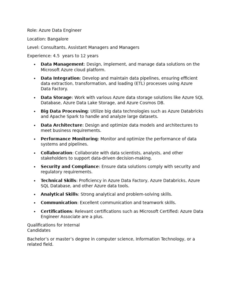 Azure Data Engineer - JD | PDF