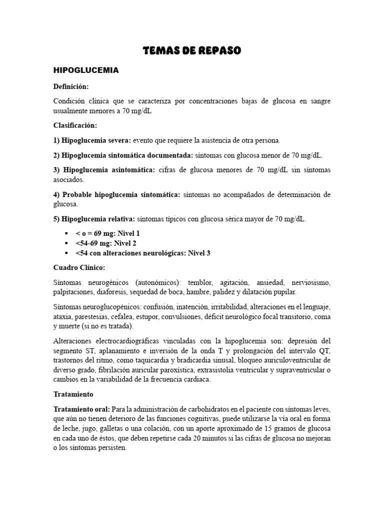 Temas de Repaso - Parcial 1 Electiva Medica 1 | PDF | Hipoglucemia | Medicamentos con receta