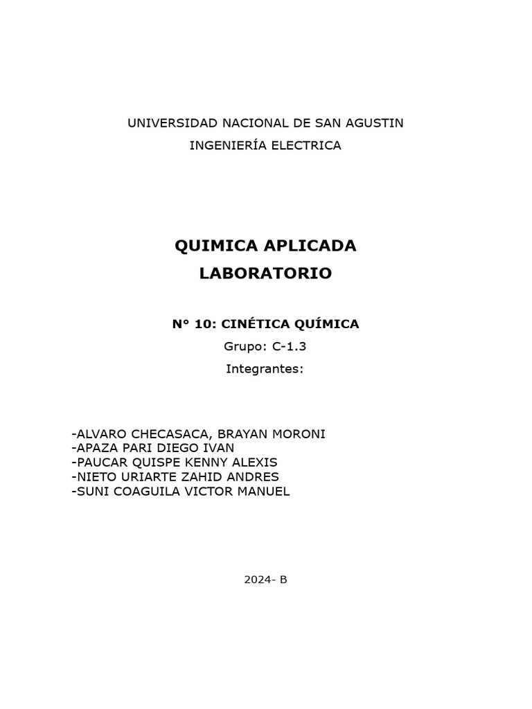 10-24b Formato Informe Cinética Química | PDF | Catálisis | Ácido clorhídrico