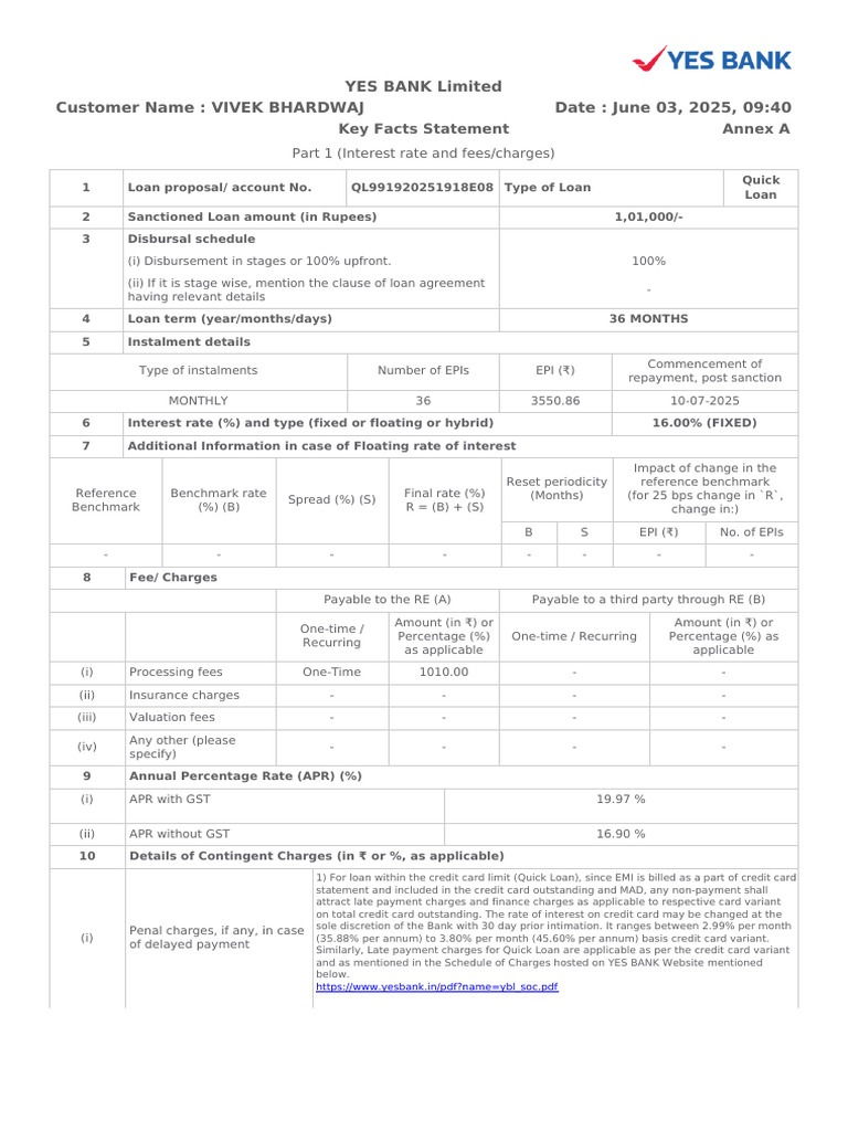 Key Fact Statement Quick Loan 03062025940am | PDF | Annual Percentage Rate | Credit Card