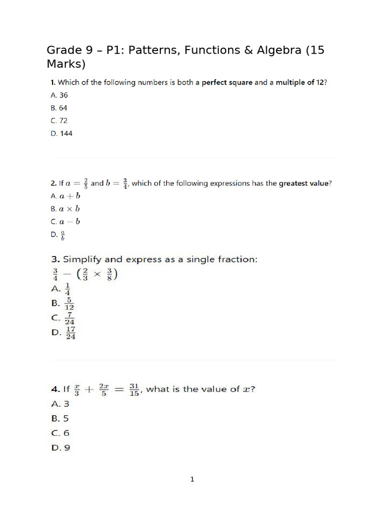 Grade 9 P1 Practice TESTS | PDF