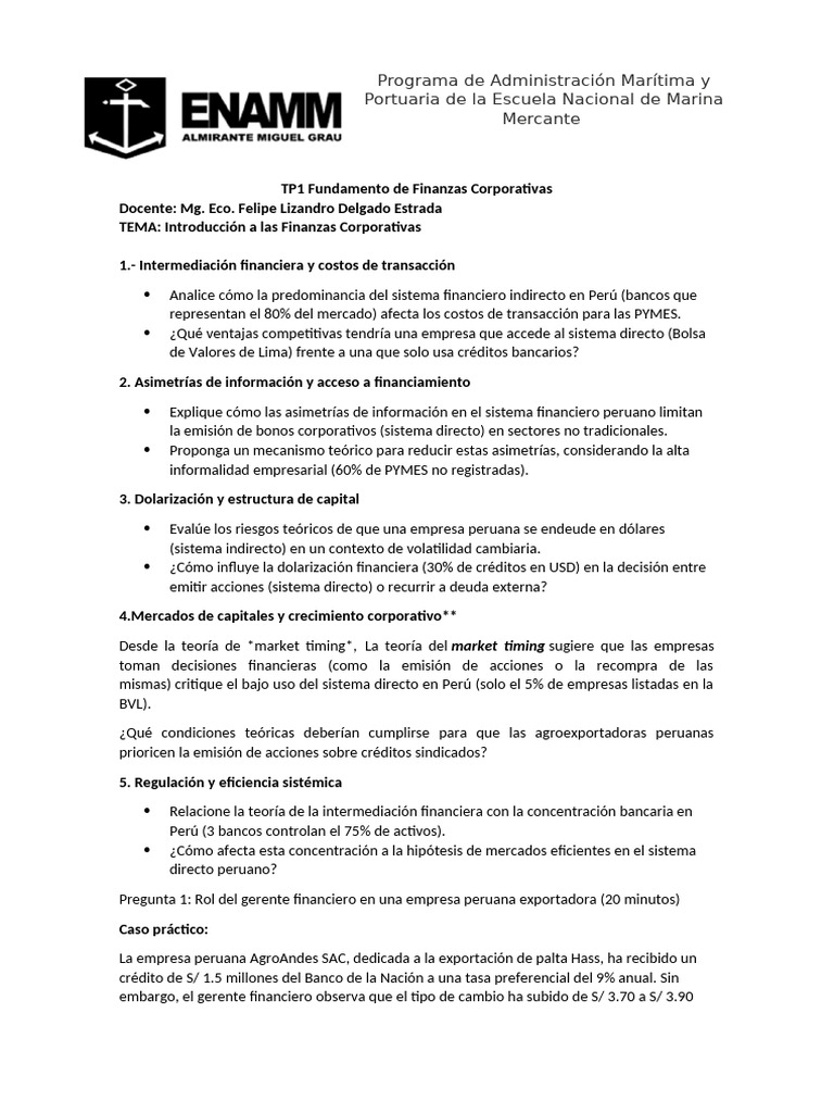 Tp1 Fincorp 2025-I | PDF | Bancos | Dólar de los Estados Unidos