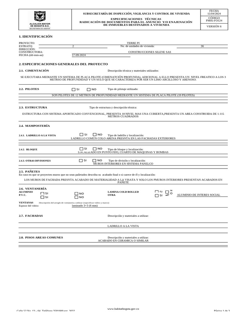 DEF PM05-FO124 Especificaciones Técnicas V6 | PDF | Fundación profunda ...
