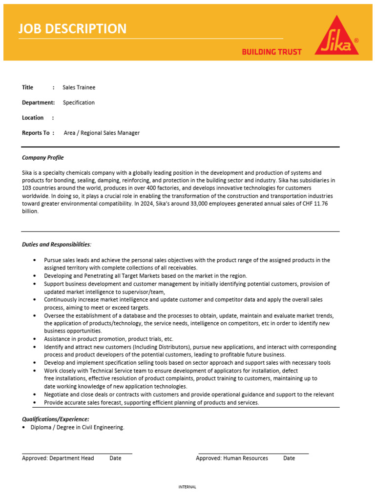 JD - Trainee Specification | PDF | Sales | Customer Relationship Management