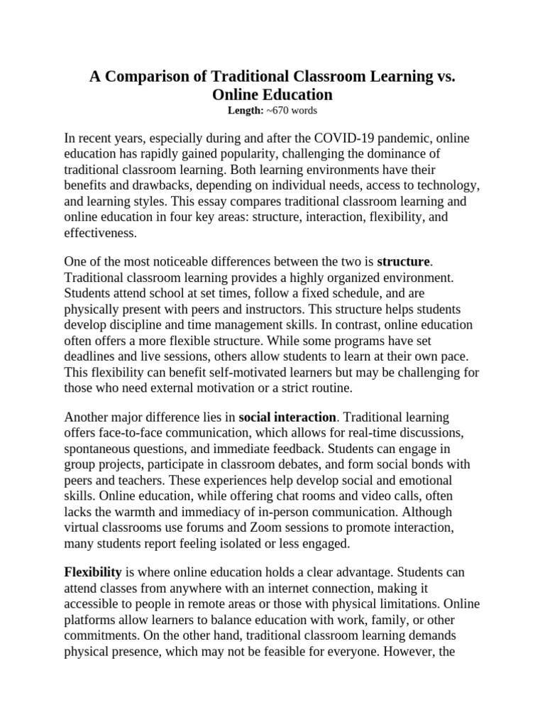 A Comparison of Traditional Classroom Learning Vs Online Education ...